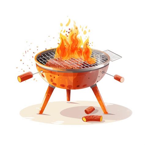 음식 바베큐 바베큐 바베큐 피크닉 그릴 벡터 요리 파티 스테이크 야외 고기 그림 프리미엄 벡터
