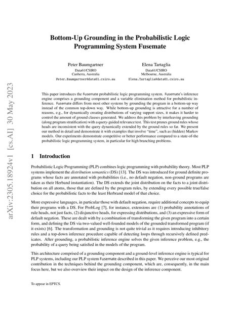 Bottom Up Grounding In The Probabilistic Logic Programming System Fusemate Deepai