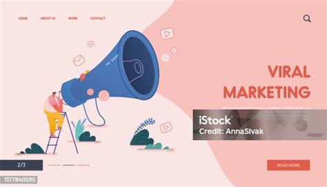 남자와 메가폰과 방문 페이지 참조 친구 개념 디자인 사람들과 웹 사이트는 추천에 대한 정보를 공유하고 돈을 벌 웹 Ui 모바일 앱 템플릿 벡터 일러스트레이션 개념에 대한