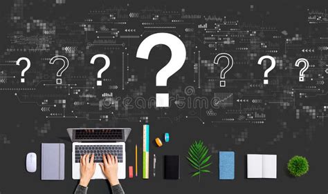 Question Marks With Person Using A Laptop Stock Image Image Of Symbol Tech