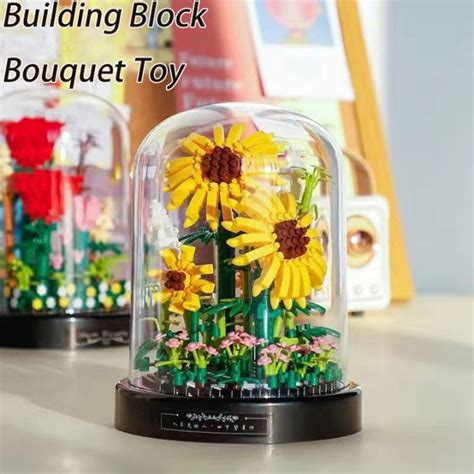 Sunflower Simulation Building Blocks Diy Assembly And Splicing 3d Model Flower Toy With Light
