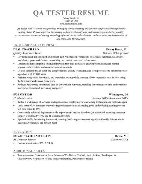 Qa Tester Resume Template