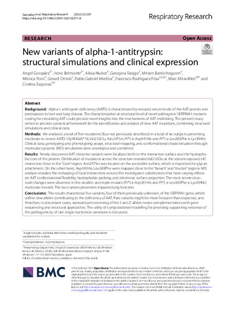 Pdf New Variants Of Alpha 1 Antitrypsin Structural Simulations And