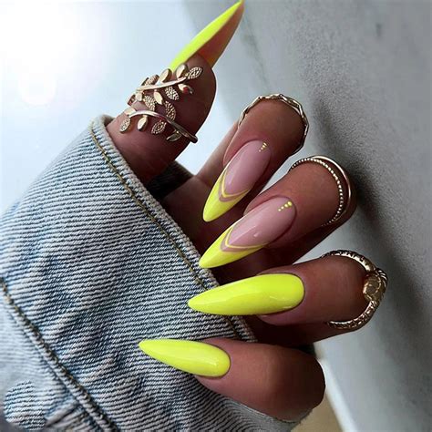 Ready To Ship French Long Yellow Stiletto Oval Artificial Fingernails