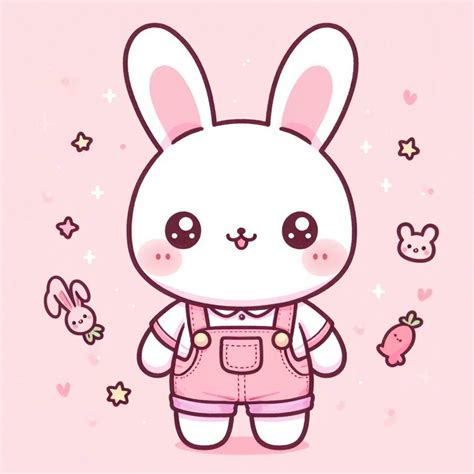 Kawaii Bunny With Pink Overalls 6 Ai Drawing By Cuddlesnam On Deviantart