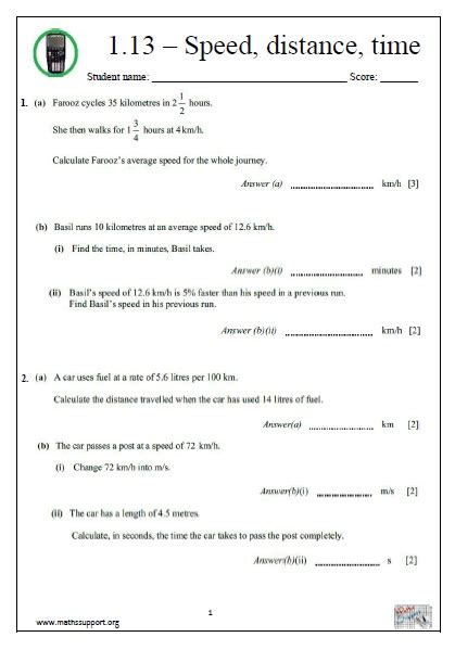 Topic 1 13 Speed Distance And Time Igcse International Mathematics Math Support