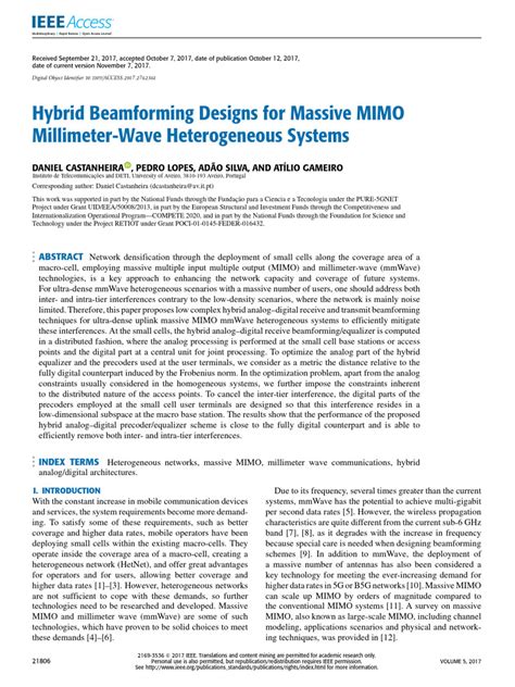 Hybrid Beamforming Designs For Massive Mimo Millimeter Wave Heterogeneous Systems Pdf Mimo