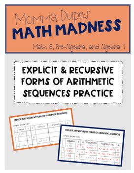 Arithmetic Sequences Explicit Recursive Forms Practice Worksheet