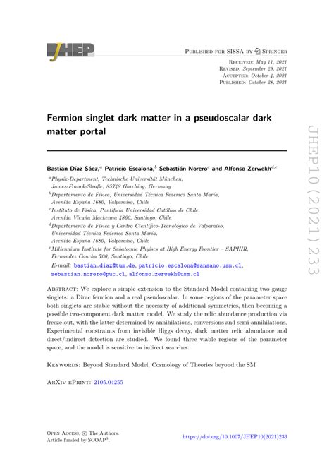 Pdf Fermion Singlet Dark Matter In A Pseudoscalar Dark Matter Portal