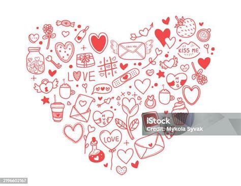 사랑 낙서 디자인 요소 손으로 그린 낙서 세트 거대한 발렌타인 데이 하트 모양 프레임 대형에 대한 스톡 벡터 아트 및 기타 이미지 대형 로맨스 사랑에 빠짐 Istock