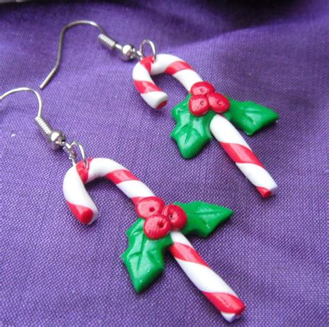 Christmas Novelty Fimo Earrings Candy Canes Folksy