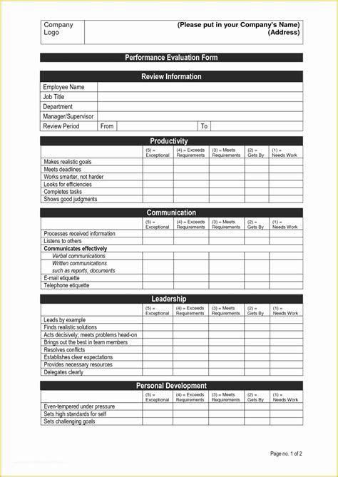 Free Performance Evaluation Templates Of Employee Performance Review Template Doc Evaluation