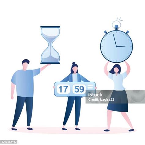 다양한 시계를 가진 다양한 사람들 기한 또는 시간 관리 배경 최종 카운트다운 비즈니스 컨셉 개념에 대한 스톡 벡터 아트 및 기타 이미지 Istock