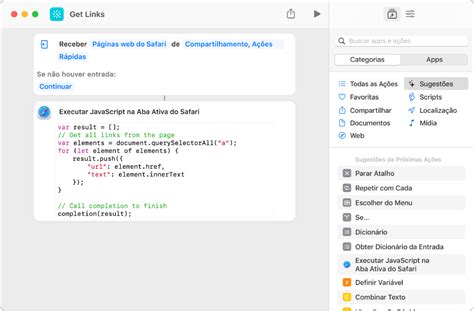 Use A Ação Executar Javascript Na Página Web” No App Atalhos Do Mac Suporte Da Apple Br