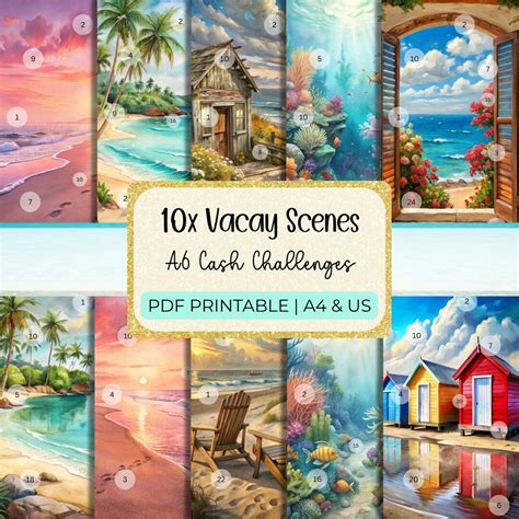Holiday Vacay Scenery Savings Challenge Bundle 10 Printable Low