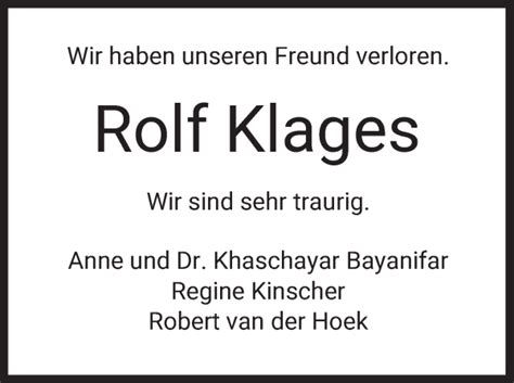 Traueranzeigen Von Rolf Klages Trauer And Gedenken