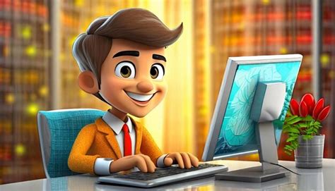 3d Rendering Of Cartoon Like Man Working On Computer Premium Ai Generated Image