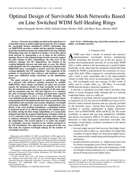 Pdf Optimal Design Of Survivable Mesh Networks Based On Line Switched Wdm Self Healing Rings
