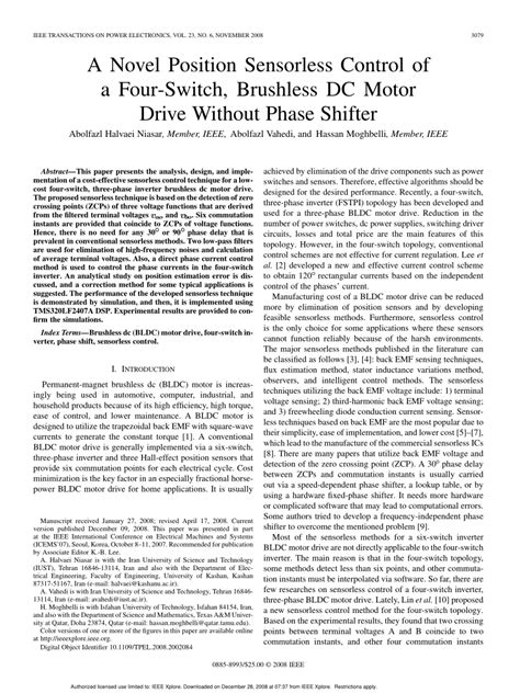 Pdf A Novel Position Sensorless Control Of A Four Switch Brushless