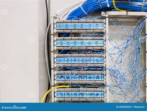 A Telephone Wire Patch Panel Stock Image Image Of Connection Blue