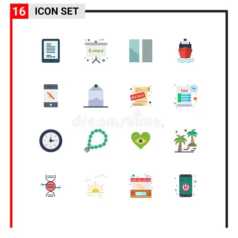 Flat Color Pack Of 16 Universal Symbols Of Speaker Audio Editing Transport Ship Stock Vector