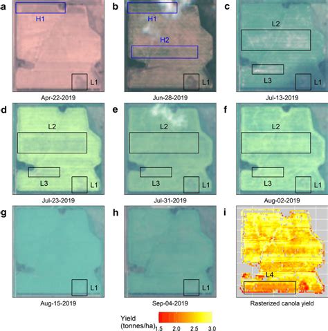 sentinel 2 rgb images over the growing season a to h and precision