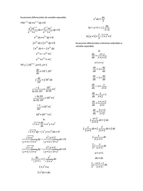 Ecuaciones Diferenciales De Variable Separable 11 Pdf Matemáticas