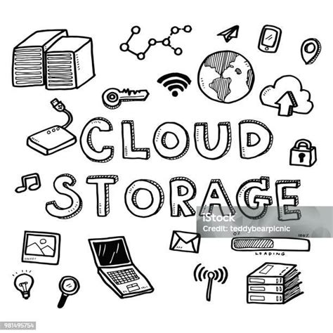 손으로 그리는 귀여운 한다면 클라우드 스토리지 아이콘 및 혁신 기술에 대 한 흰색 배경 개념에 설정 하는 단어의 종류와 개념에 대한 스톡 벡터 아트 및 기타 이미지 Istock