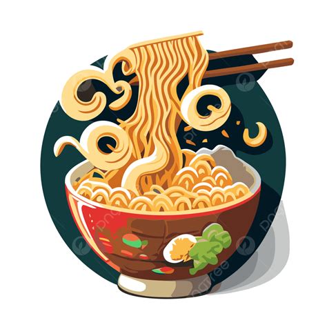 라면 스티커 클립 아트 그릇 만화에 국수의 평면 벡터 일러스트 레이 션 상표 클립 아트 Png 일러스트 및 벡터 에 대한
