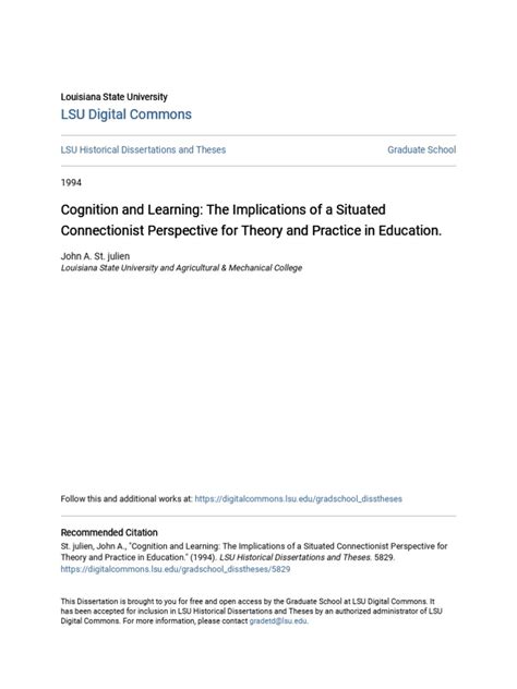 Cognition And Learning The Implications Of A Situated Connection Pdf Theory Thought
