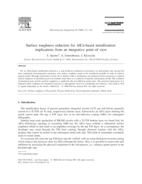 Pdf Surface Roughness Reduction For Alcu Based Metallization Implications From An Integrative