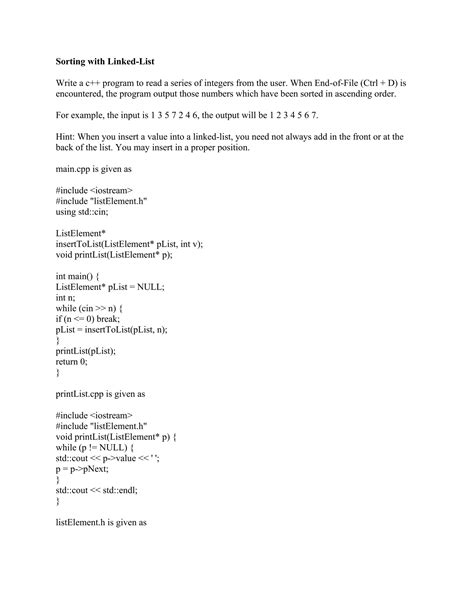 Sorting With Linked List Write A C Program To Read A Series Of Integpdf