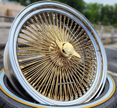 20 Inch 20x8 All Gold Center Chrome Lip 150 Spoke Wire Wheels Rims