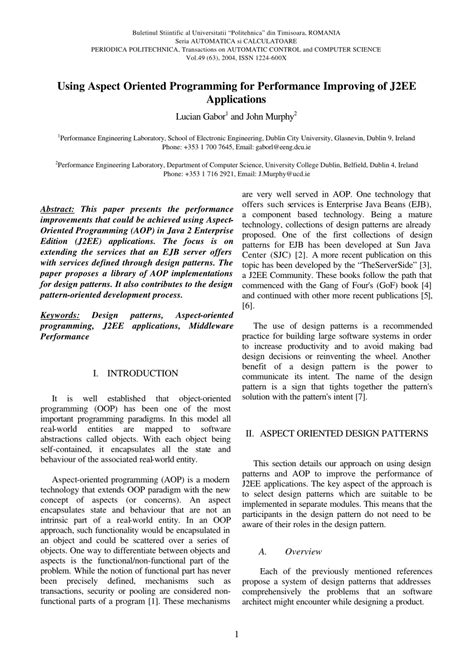 pdf using aspect oriented programming for performance improving of j2ee applications