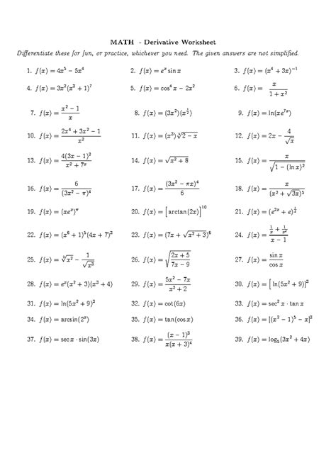 Math Derivative Practice Worksheet Studocu