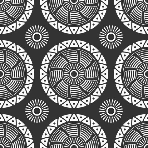 Abstract Seamless Vector Pattern With Round Geometric Shapes Symbols Tribal Pattern Stock