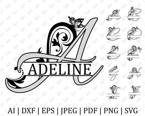 Split Monogram Alphabet Svg Dxf Png Split Monogram Frame Etsy