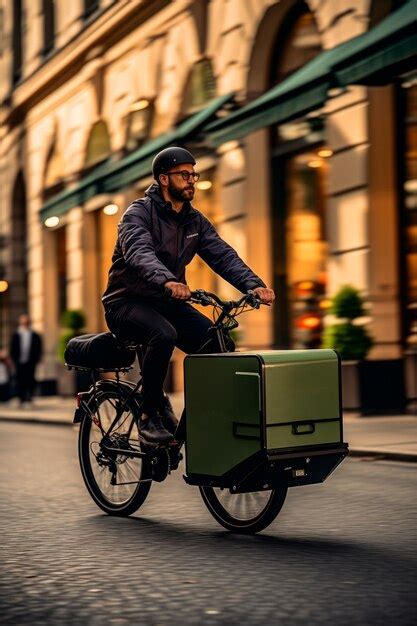 Premium Ai Image A Delivery Man On An Ecargo Bike Delivering Packages