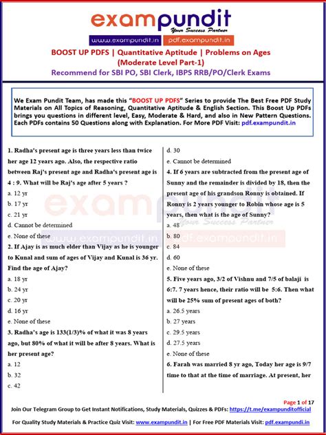 Exampundit In Moderate Problems On Ages Moderate Part 1 Boost Up