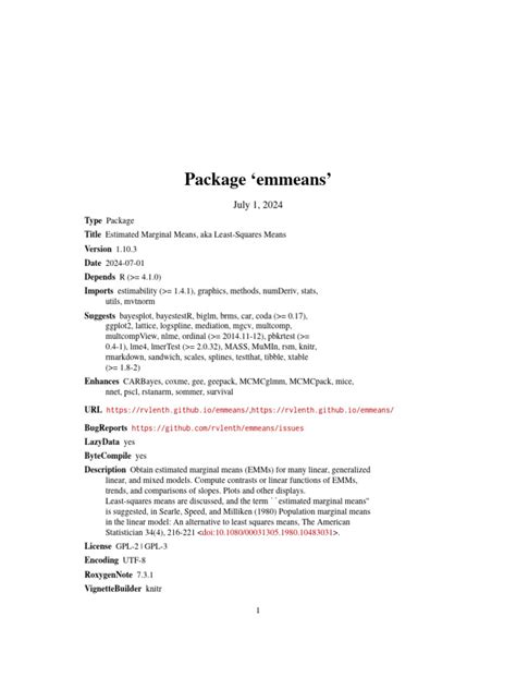 Emmeans Pdf Least Squares Function Mathematics