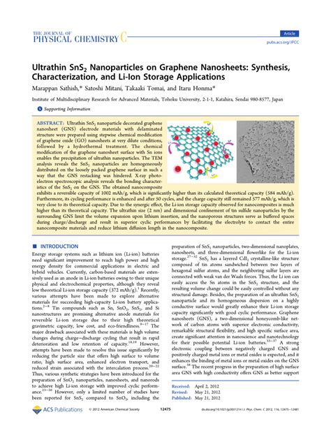 Pdf Ultra Thin Sns2 Nanoparticles Decorated Graphene Nanosheets As