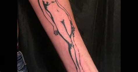 Blackwork Style Nude Woman Tattoo Located On The Inner