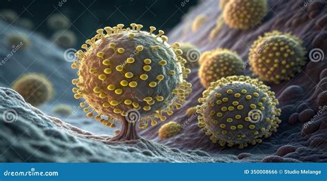 Visualization Of Virus Structure Highlighting Its Intricate Features And Surrounding Environment