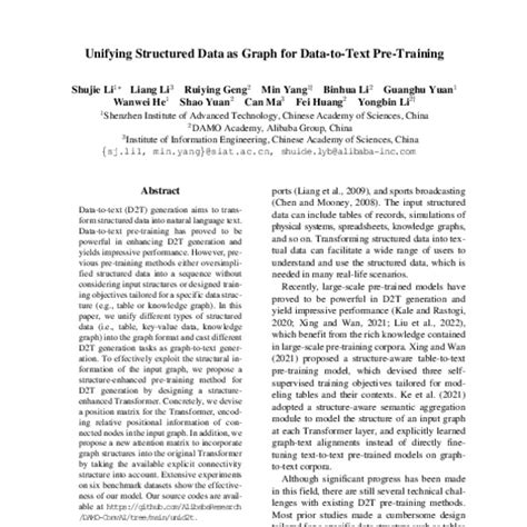 Unifying Structured Data As Graph For Data To Text Pre Training Acl Anthology