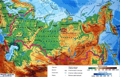 Физическая карта россии горы и равнины 5 класс