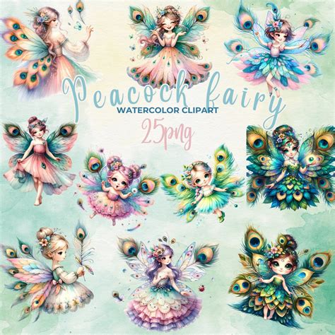 Peacock Fairy Watercolor Clipart Bundle Fantasy Png Commercial Use
