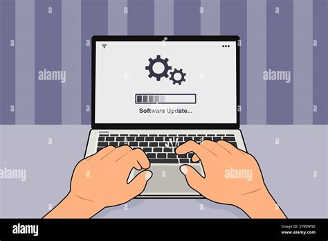 A Laptop On The Table With Updating Progress Bar On Screen Software System Update Process