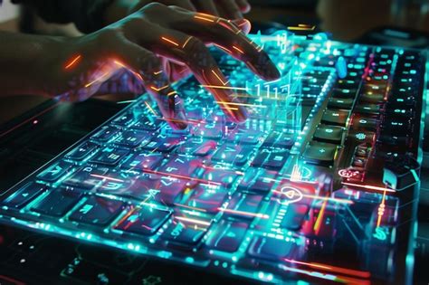 Premium Photo A Virtual Keyboard Projected As A Holographic Inte