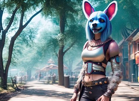 Perro Azul Humano Animal Híbrido Anime Chica Manga Estilo Ilustración