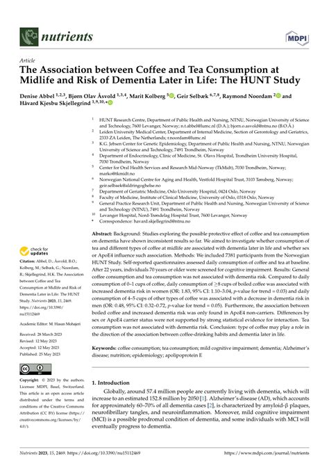 Pdf The Association Between Coffee And Tea Consumption At Midlife And